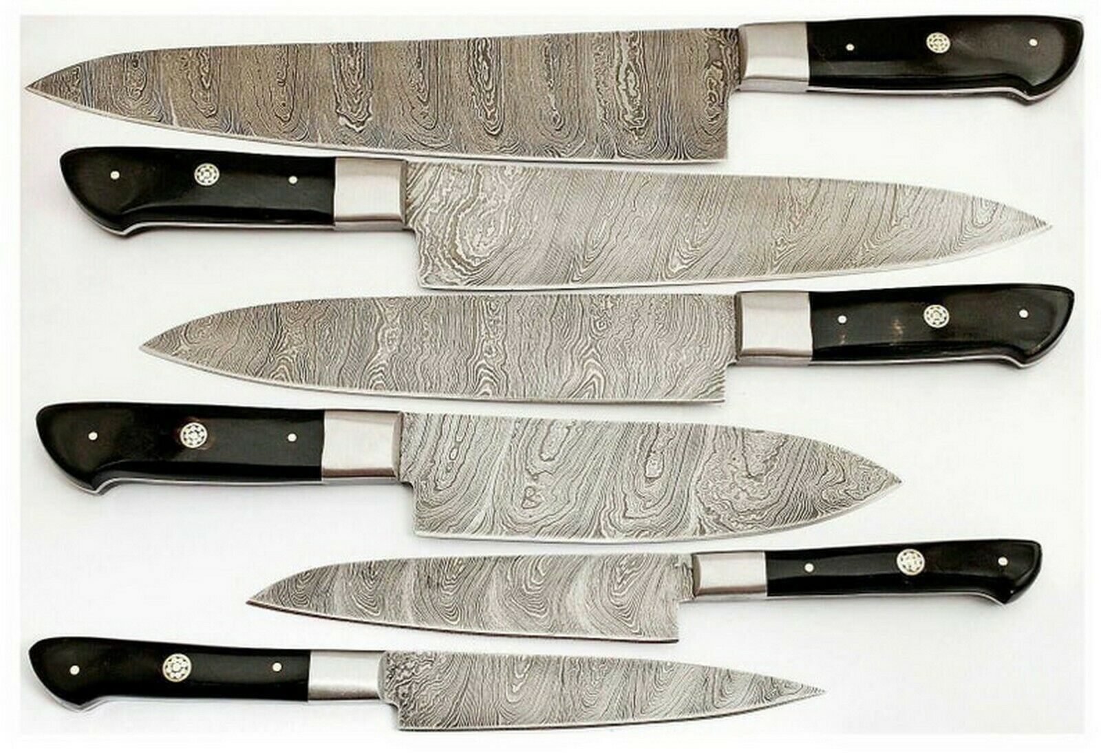 Set Of 6 Beautiful Handmade Damascus Steel Chef Knives With Leather Ba ...