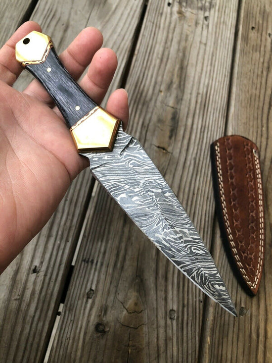 Custom Hand Forged DAMASCUS STEEL Double Edge Dagger KNIFE W/WOOD & Br ...
